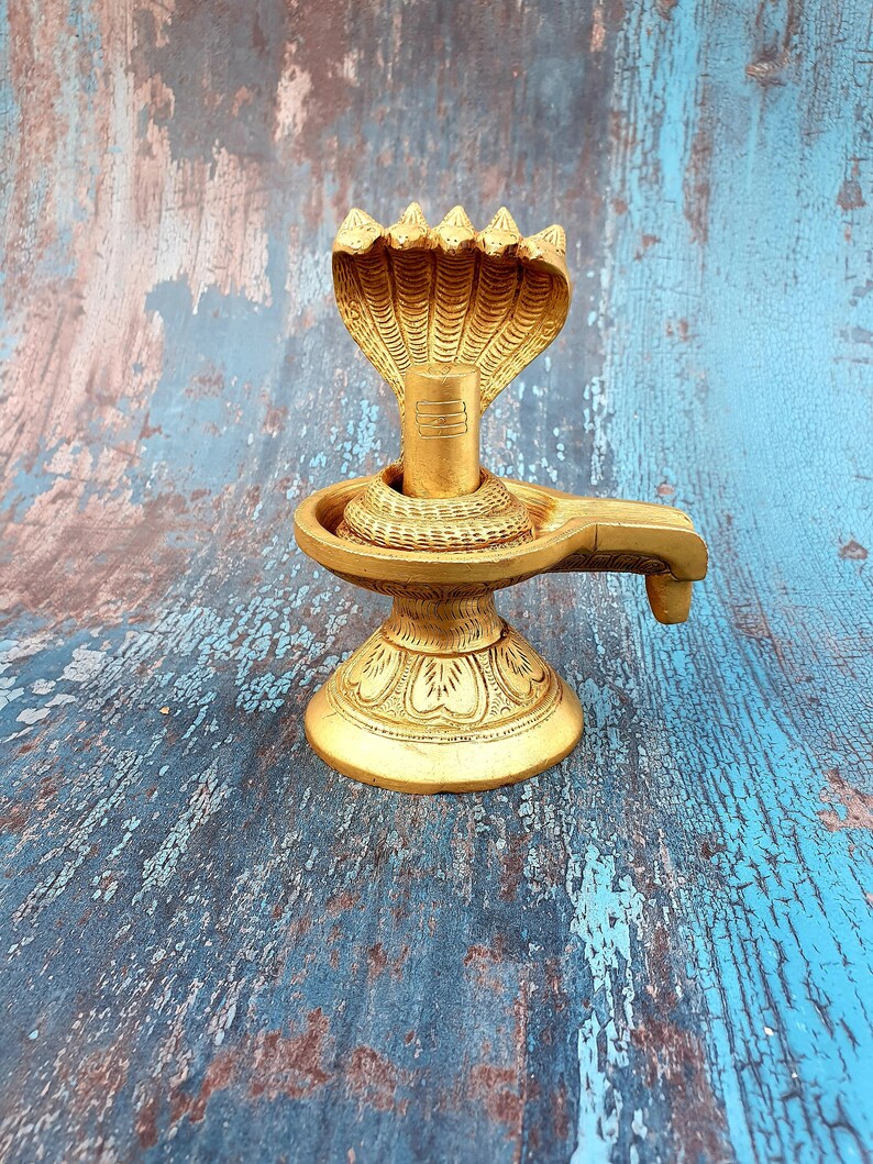 Brass Shivling/ Shiva Lingam With Sheshnag in Antique Golden - Etsy