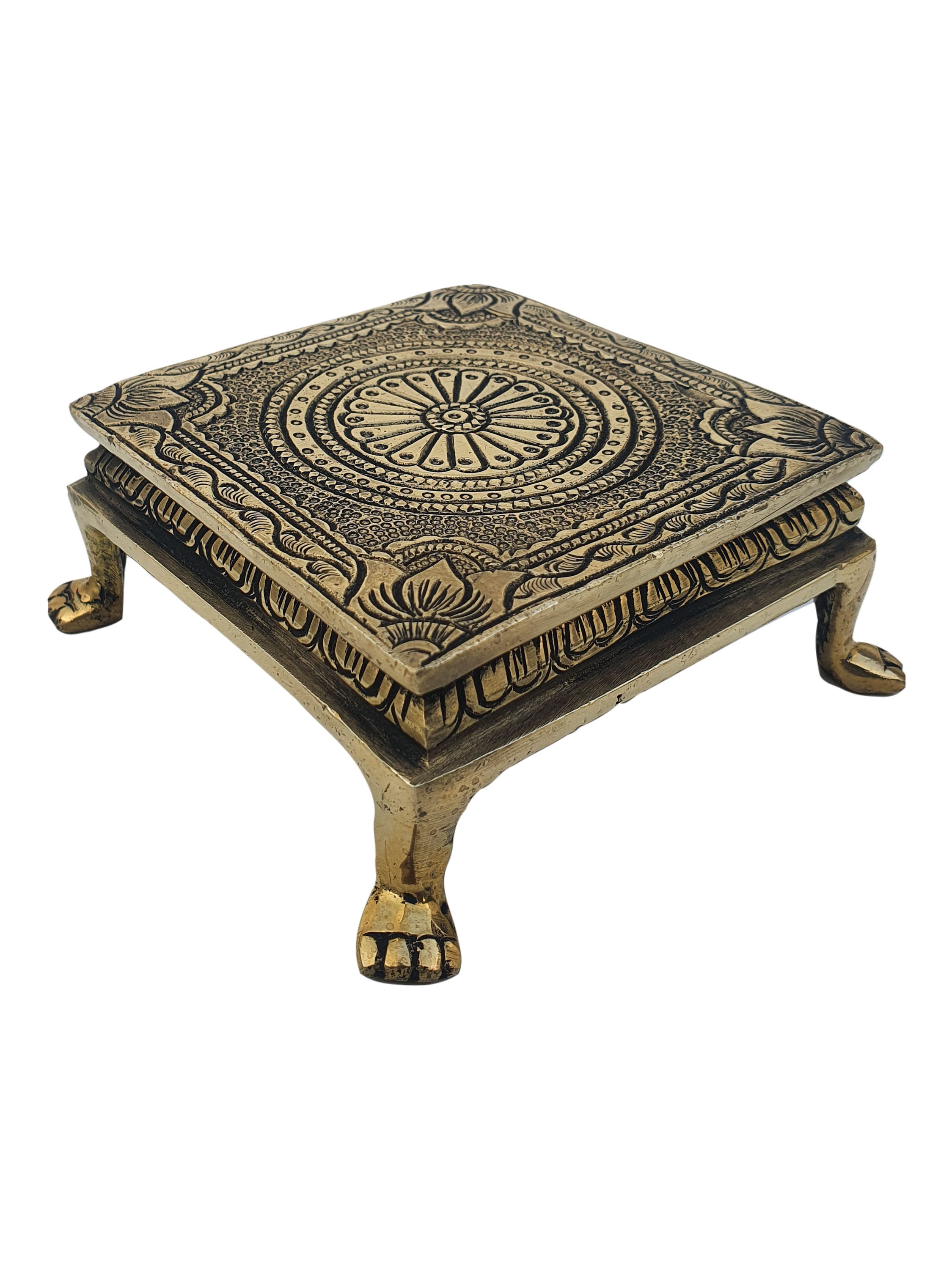 Wooden Brass Indian Chowki, 14 Inch Hexagon Chowki, Pooja Chowki for ...