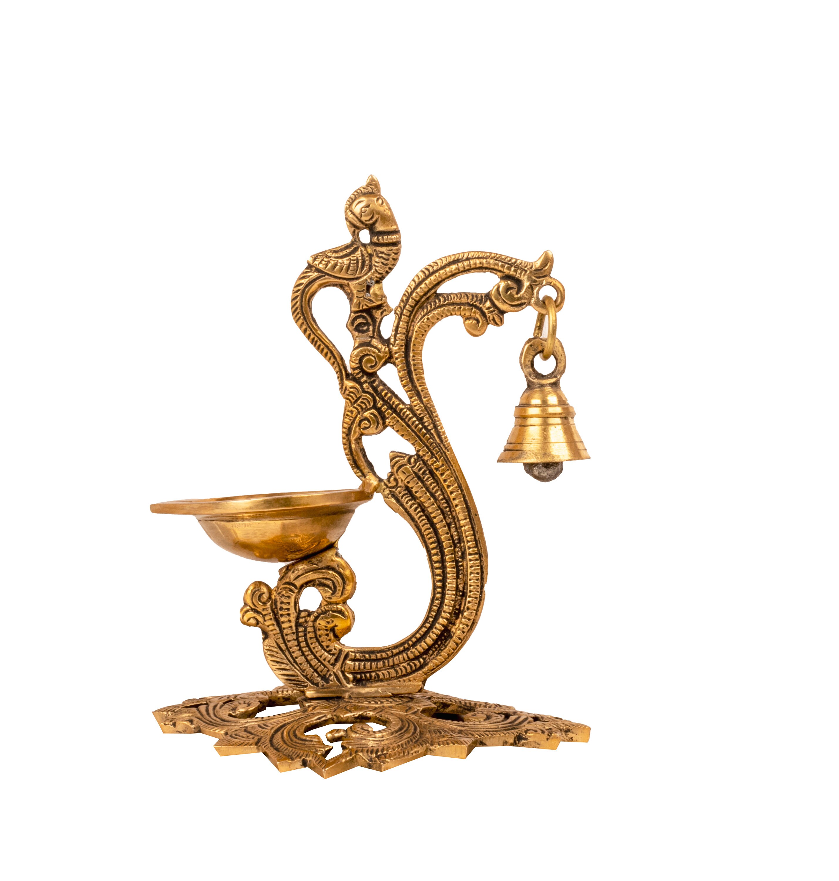 Brass Peacock Diya With Oil Wick and a Bell, Brass Peacock Deepak - Etsy
