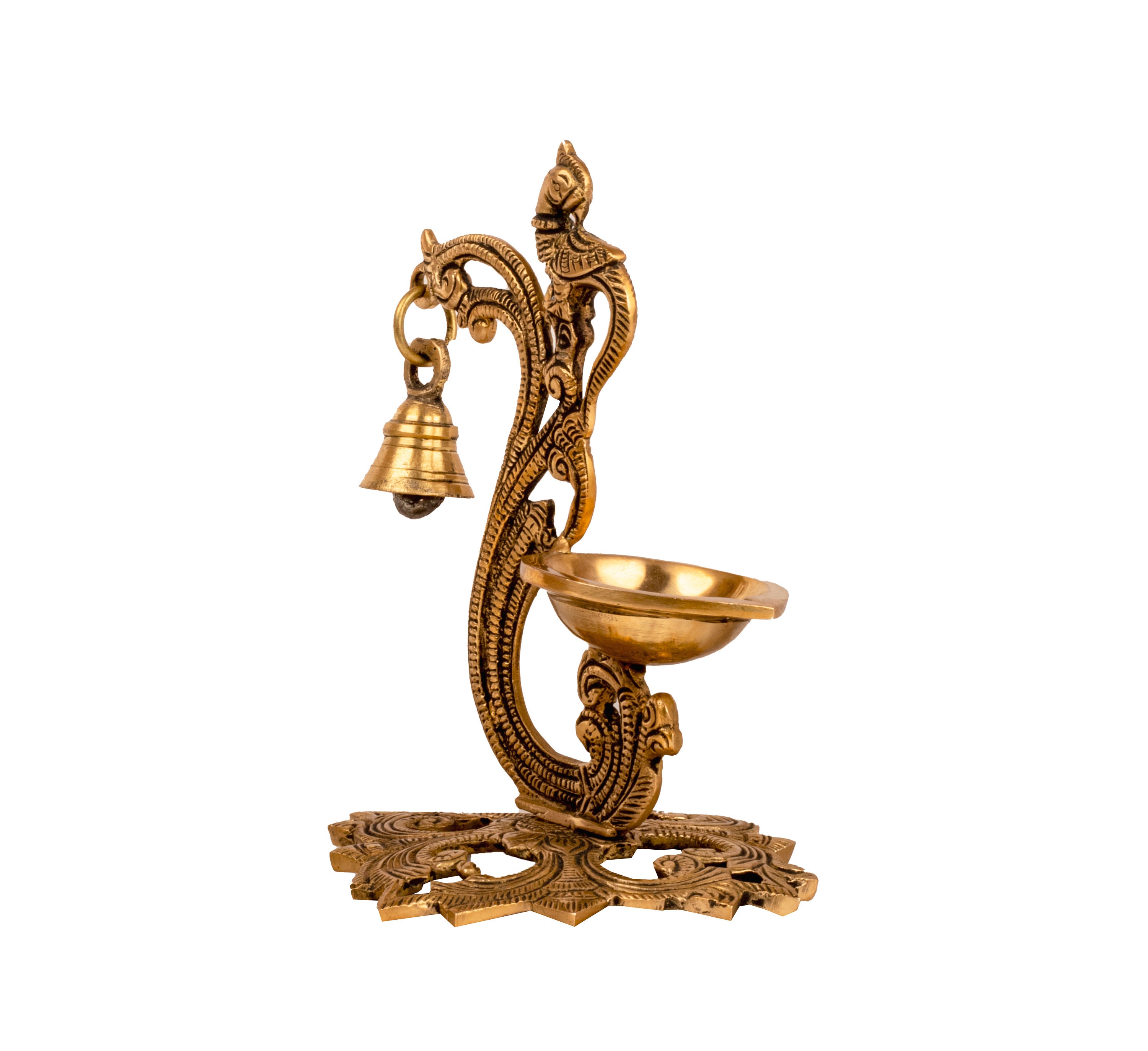 Brass Peacock Diya With Oil Wick and a Bell, Brass Peacock Deepak - Etsy
