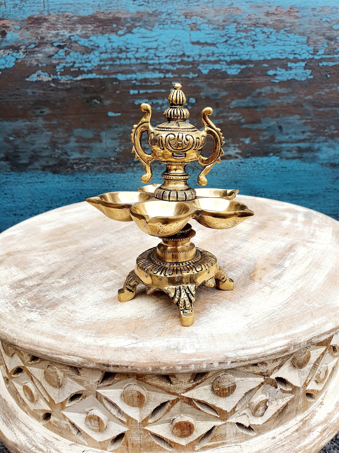 Brass Trophy Diya Five Oil Wick Brass Diya, Brass Oil Lamp/burner ...