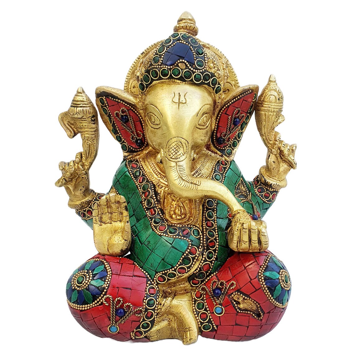 Brass Lord Ganesha Statue in Multicolor Stonework - Etsy