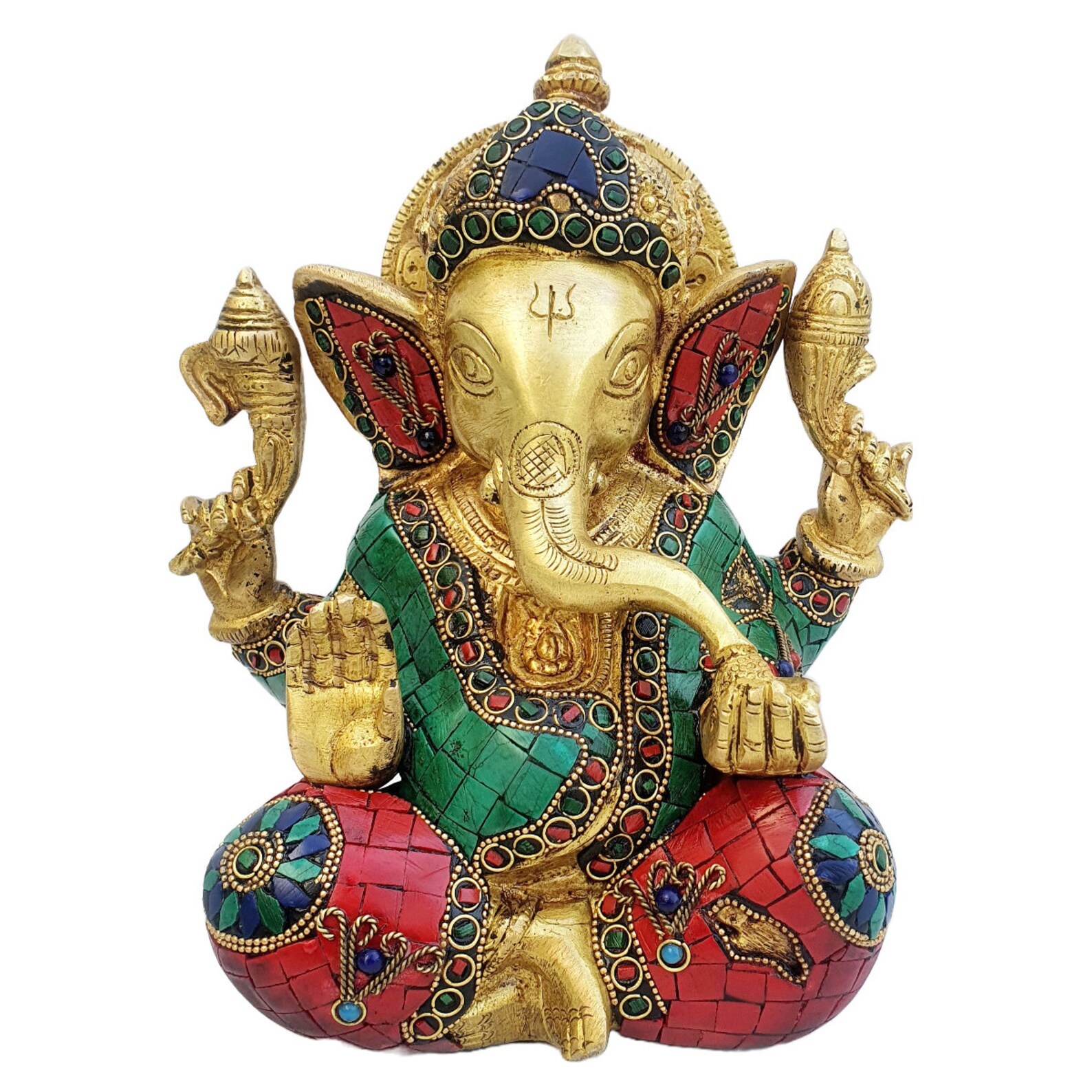 Brass Lord Ganesha Statue in Multicolor Stonework - Etsy