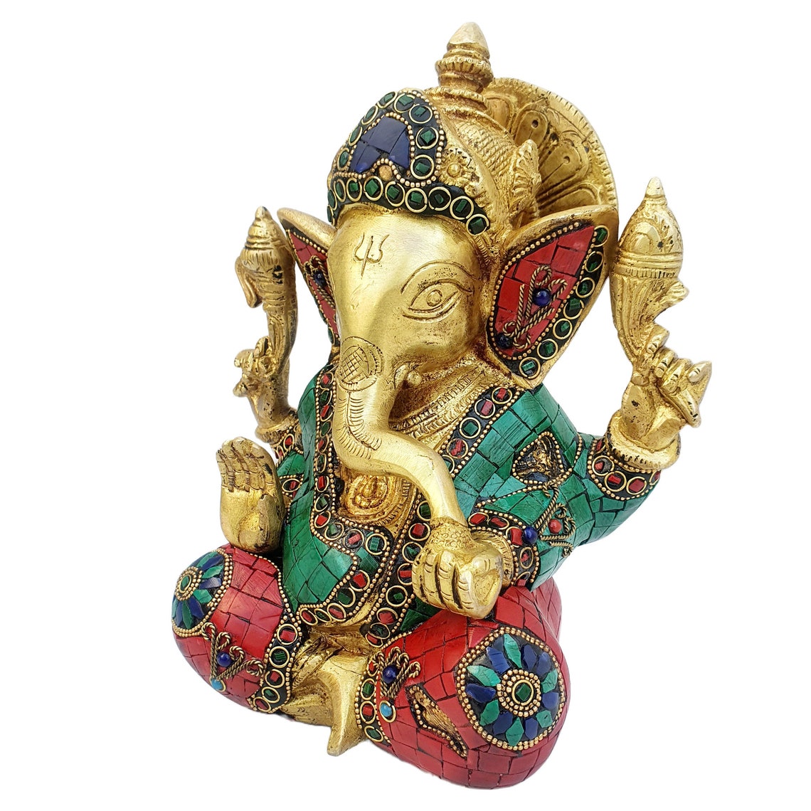 Brass Lord Ganesha Statue in Multicolor Stonework - Etsy