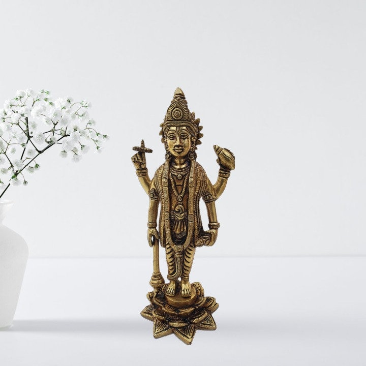 Sculpture Figurines MohanJodero Elegant Brass Lord Vishnu idol standing ...