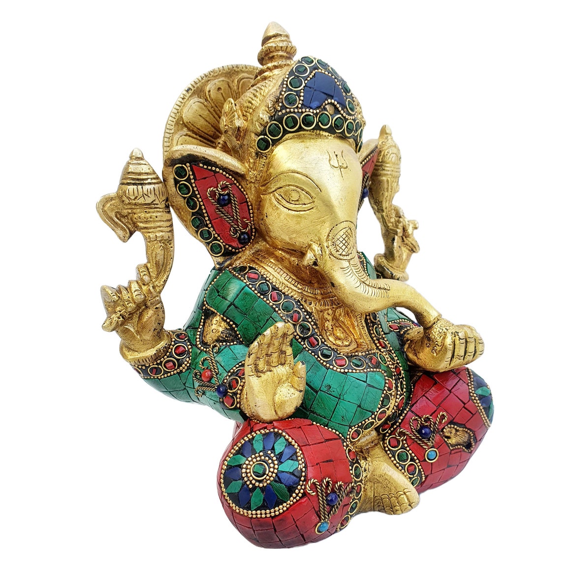 Brass Lord Ganesha Statue in Multicolor Stonework - Etsy
