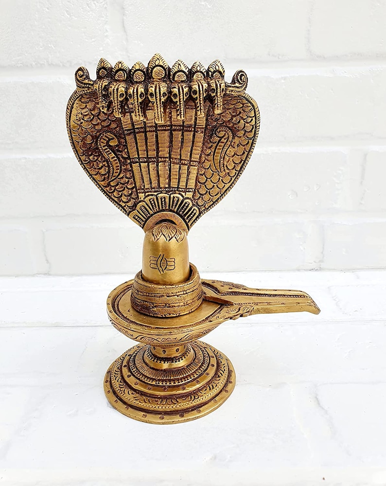 Brass Shivling/ Shiva Lingam With Sheshnag in Antique Golden - Etsy