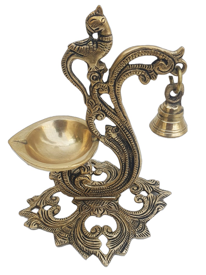 Brass Peacock Diya With Oil Wick and a Bell Brass Peacock - Etsy