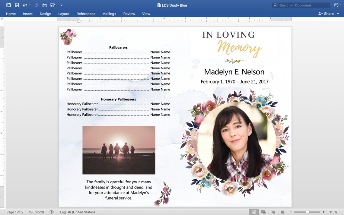 LDS Funeral Program Template Celebration of Life the Church of Jesus ...