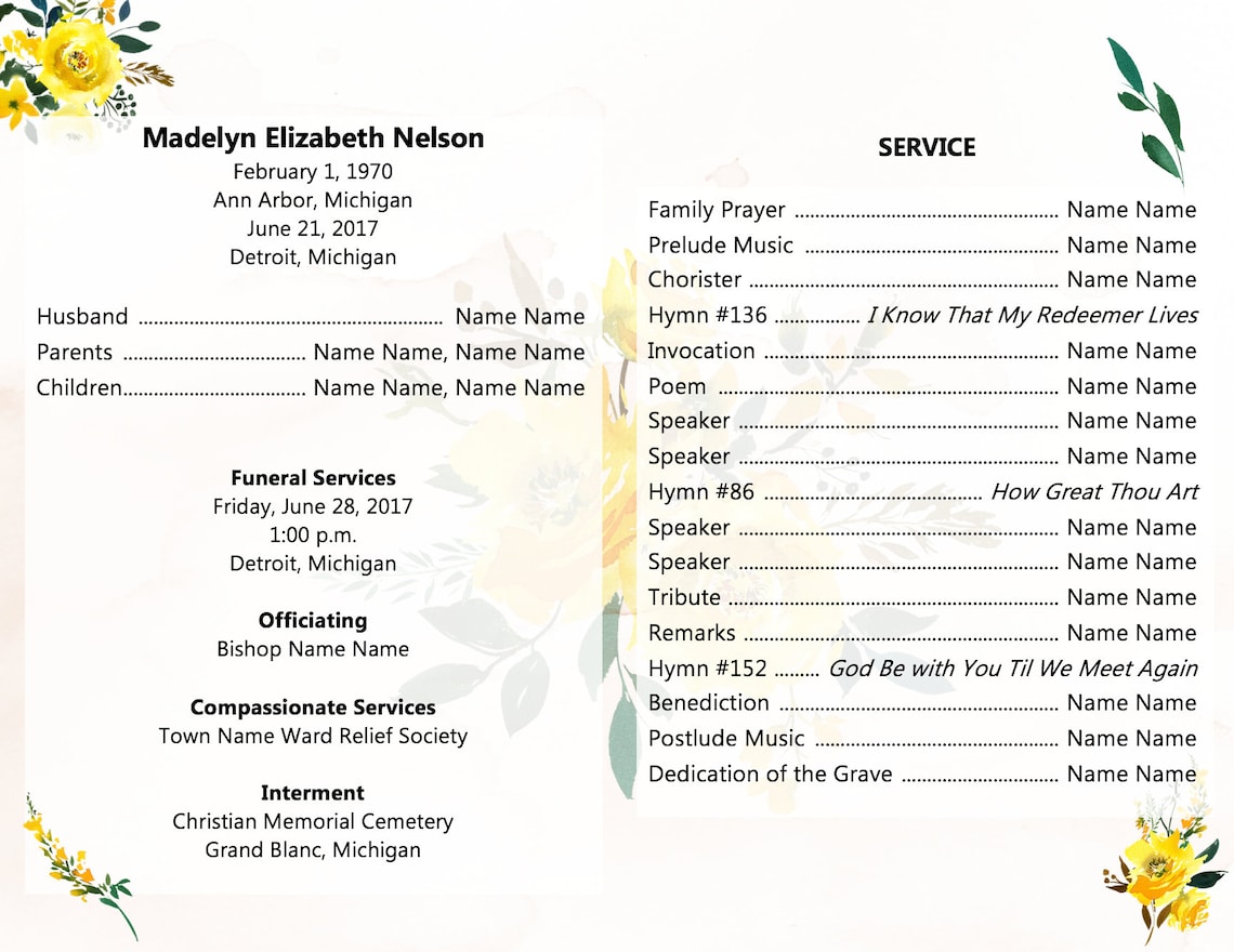 LDS Funeral Program Template Celebration of Life the Church of Jesus ...