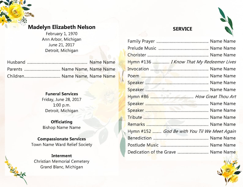 LDS Funeral Program Template Celebration of Life the Church of Jesus ...