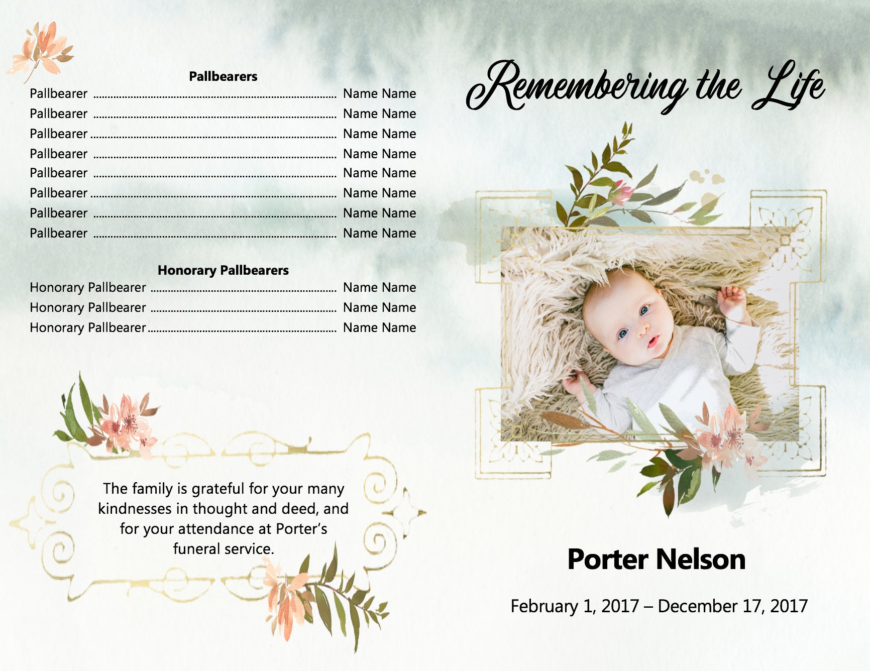 LDS Infant Funeral Program Template Baby Memorial Service Life ...