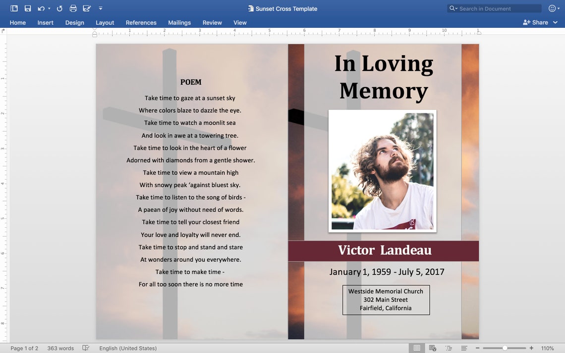 Funeral Program Template Christian Memorial Service Religious Funeral ...