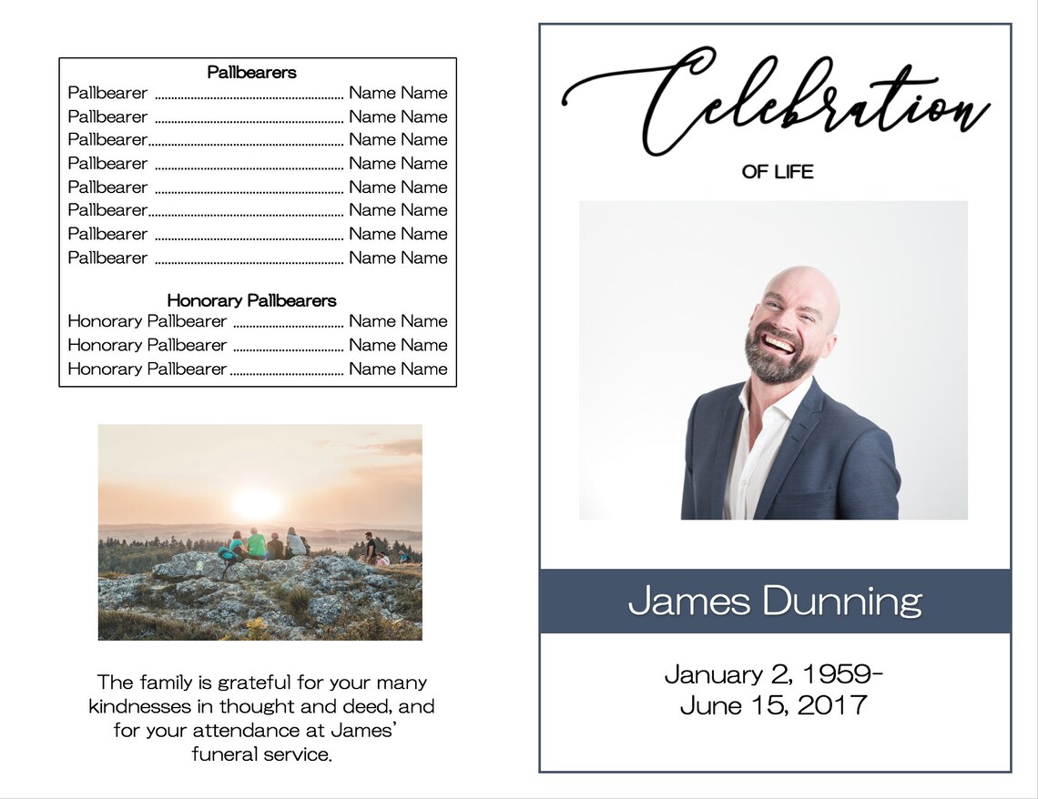LDS Funeral Program Template for Man Blue Minimal Editable Funeral ...