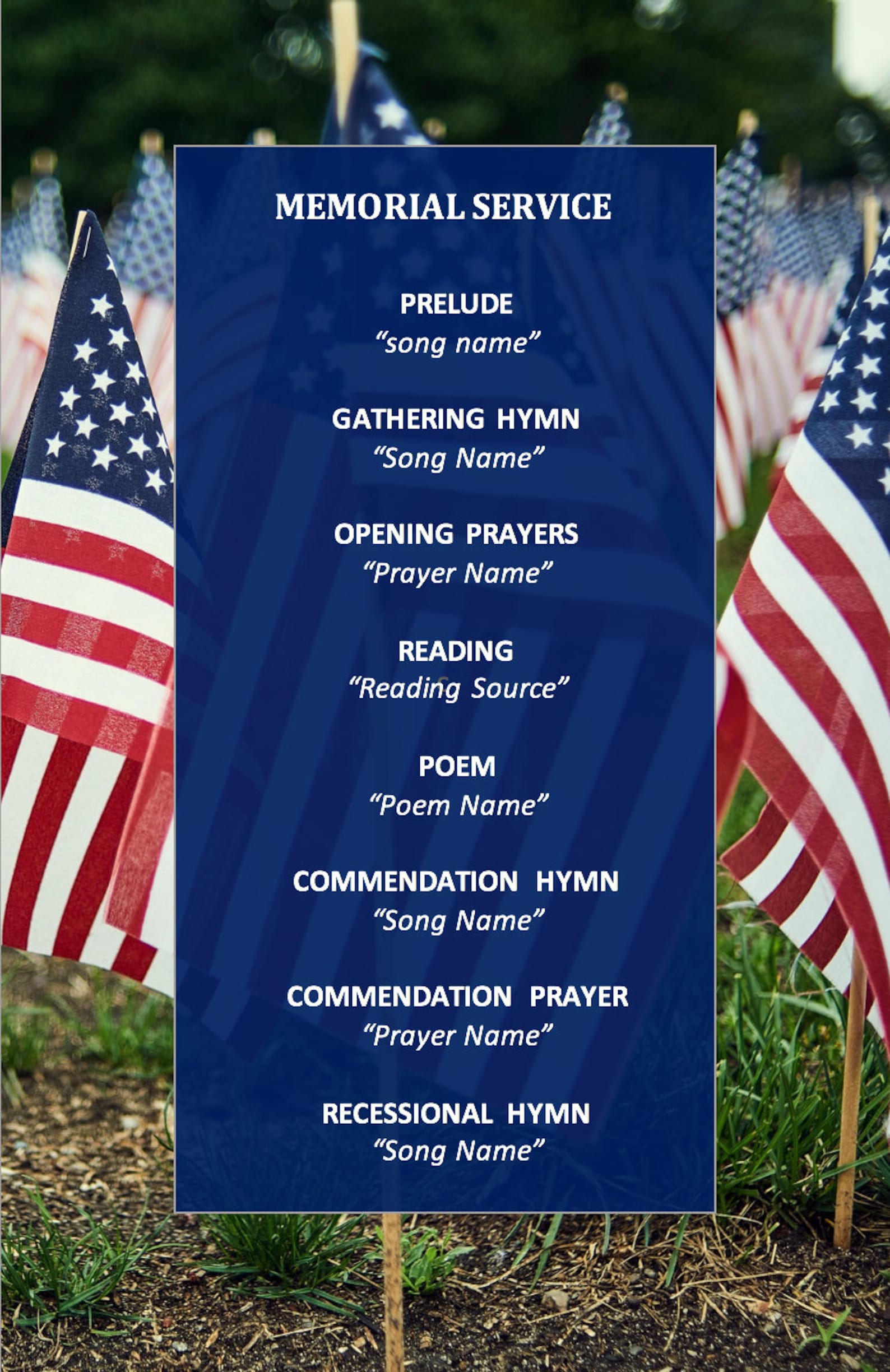 American Flag Funeral Program Template, Memorial Service for Veteran ...