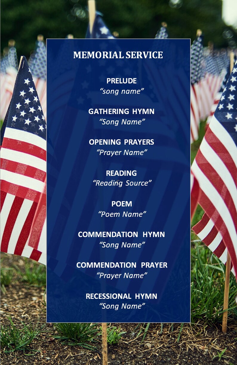 American Flag Funeral Program Template, Memorial Service for Veteran ...