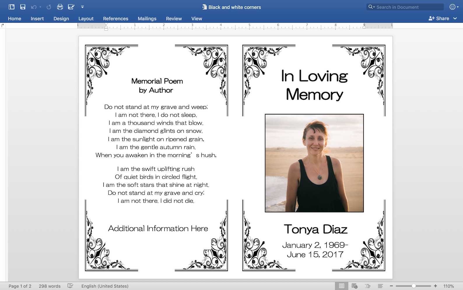 Simple Funeral Program Template Memorial Program Template Life ...