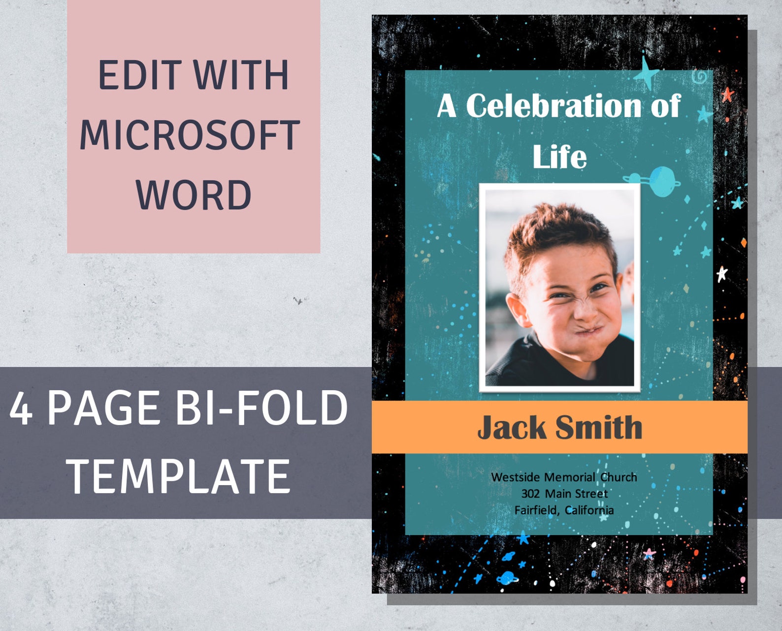 Funeral Program Template Outer Space Memorial Service Simple Funeral ...