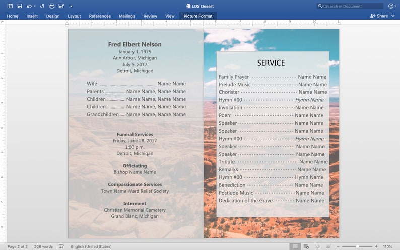 LDS Funeral Program Template for Man the Church of Jesus Christ of ...