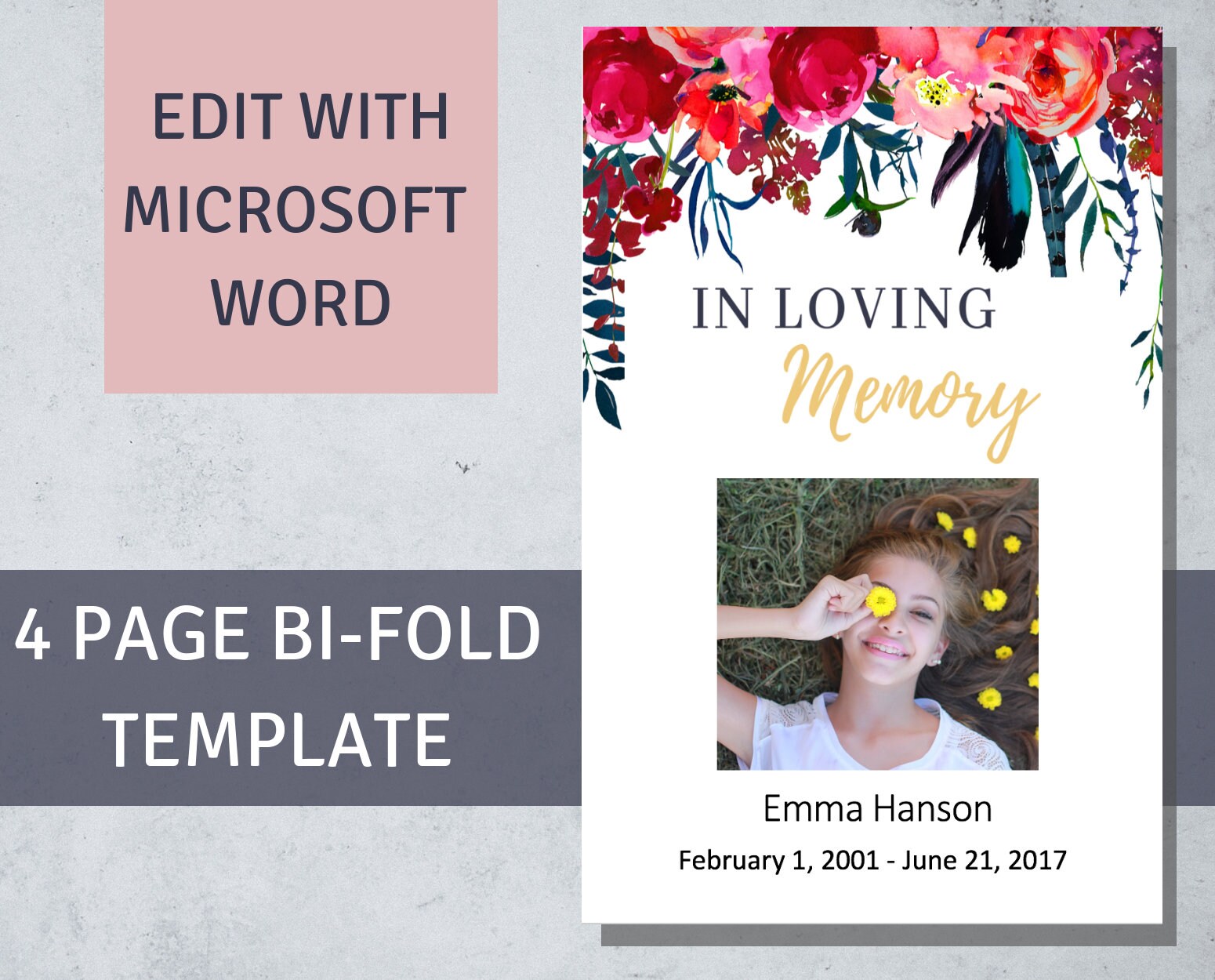 Child Funeral Program Template Floral and Feather Memorial - Etsy