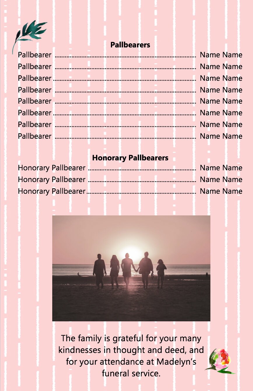 LDS Soft Pink Funeral Program Template Celebration of Life Editable ...