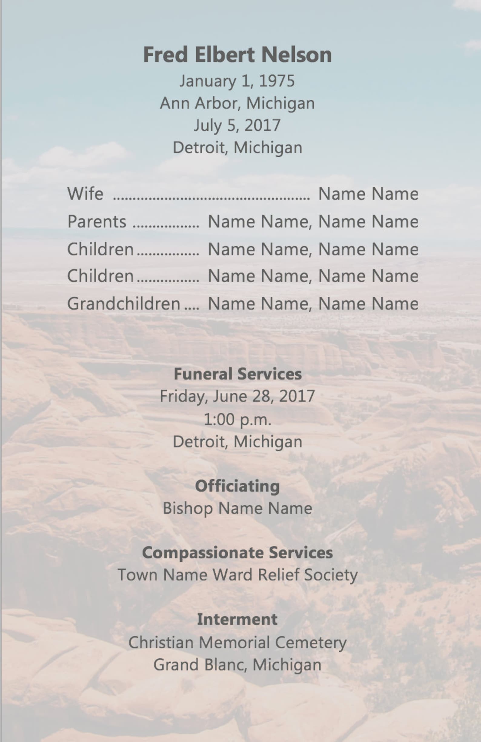 LDS Funeral Program Template for Man the Church of Jesus Christ of ...