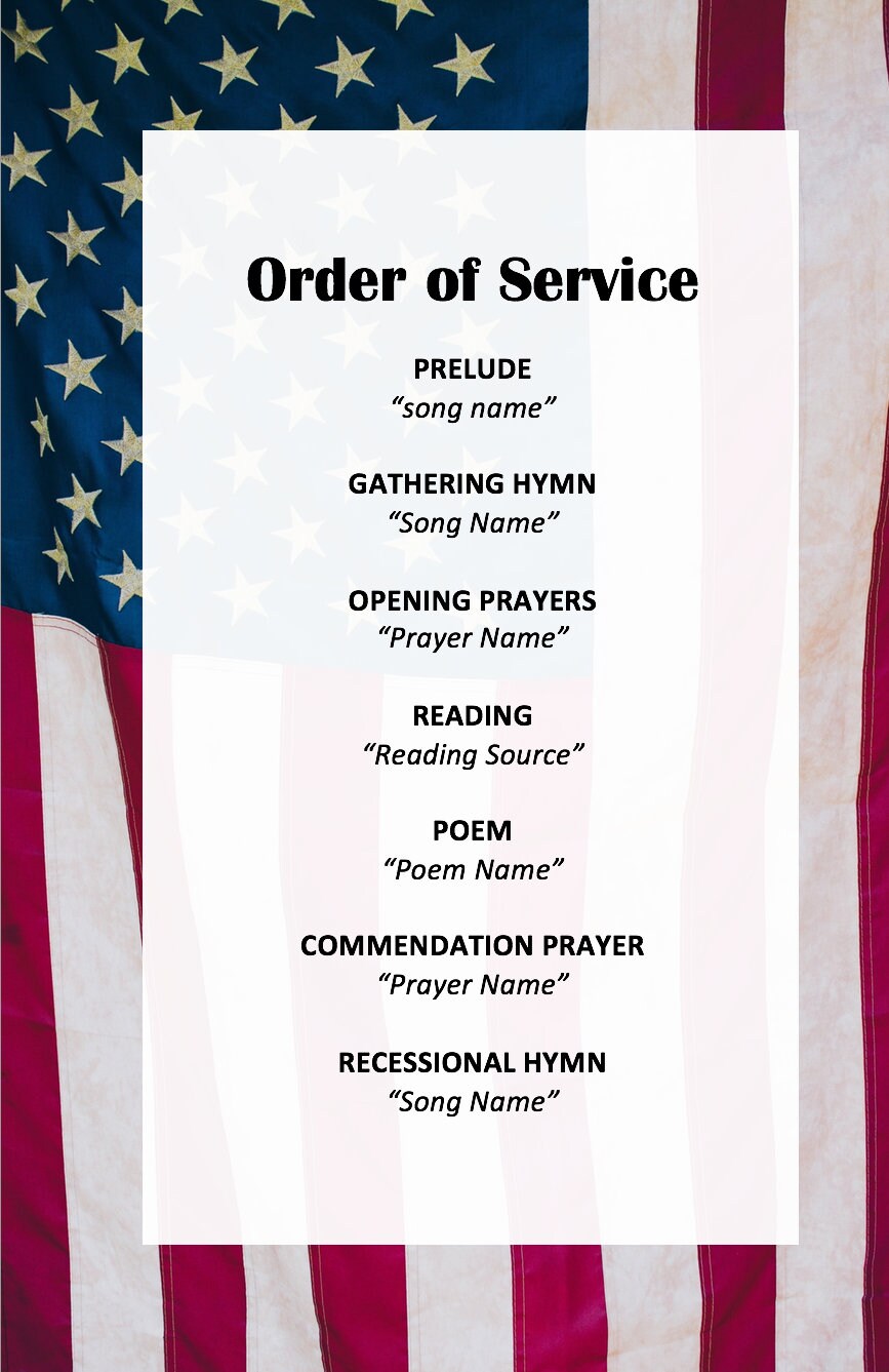 American Flag Printable Funeral Program Template for a Man Patriotic ...