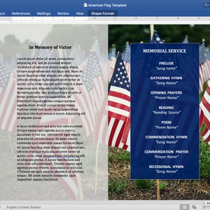 American Flag Funeral Program Template, Memorial Service for Veteran ...
