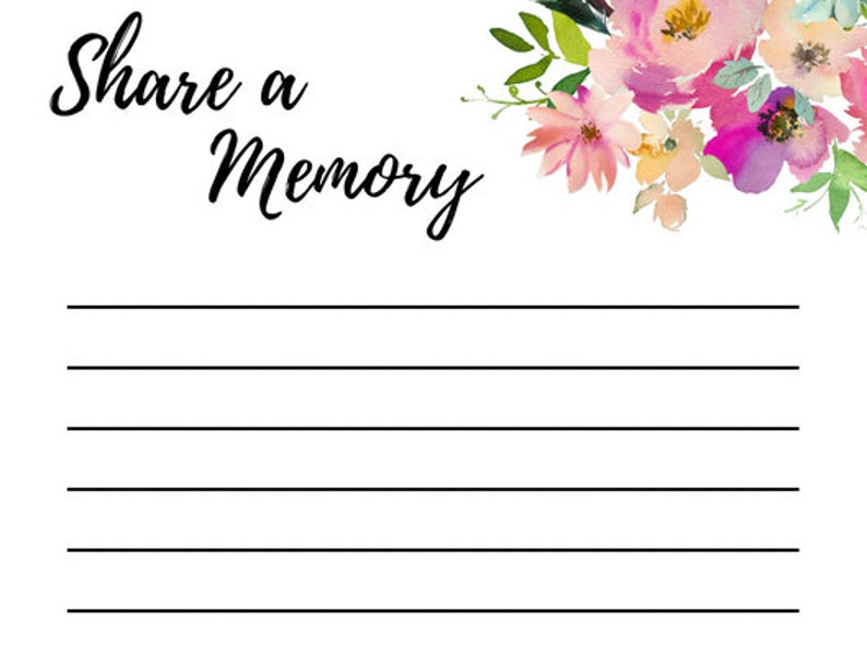 Share a Memory Cards Memorial Service Printable Funeral Boho Floral ...