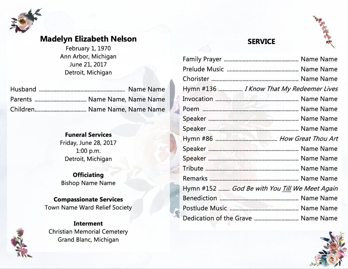 LDS Funeral Program Template Celebration of Life the Church of Jesus ...