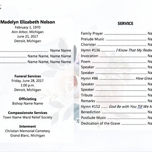 LDS Funeral Program Template Celebration of Life the Church of Jesus ...