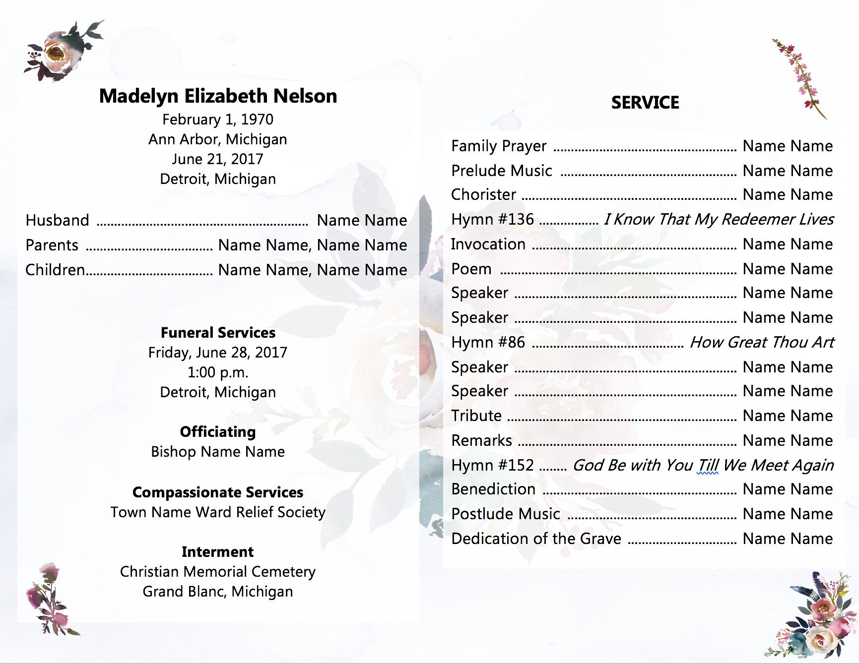 Lds Funeral Program Template