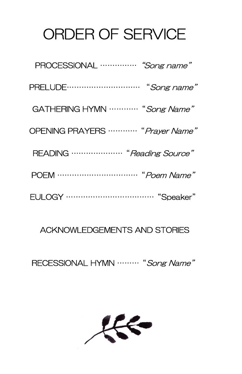 Printable Funeral Program Template for a Man Memorial Simple Service ...