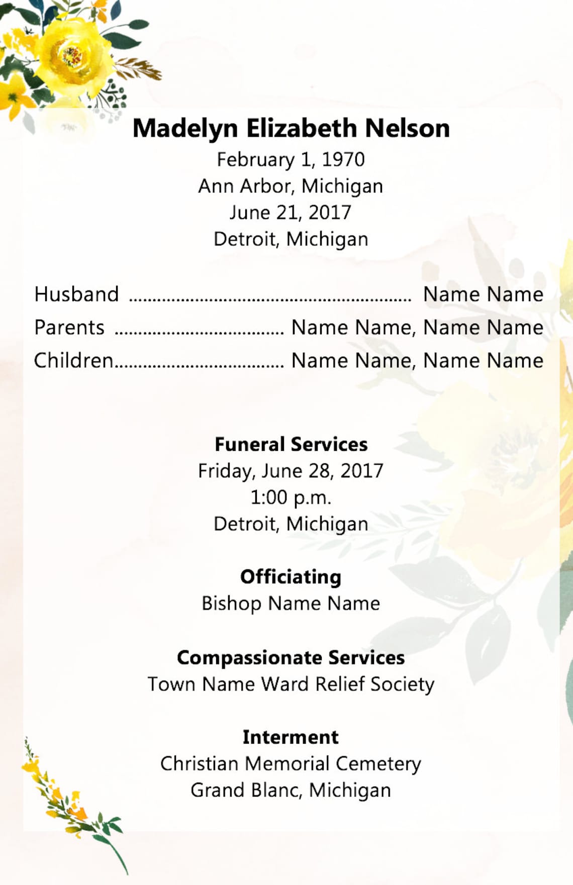 LDS Funeral Program Template Celebration of Life the Church of Jesus ...