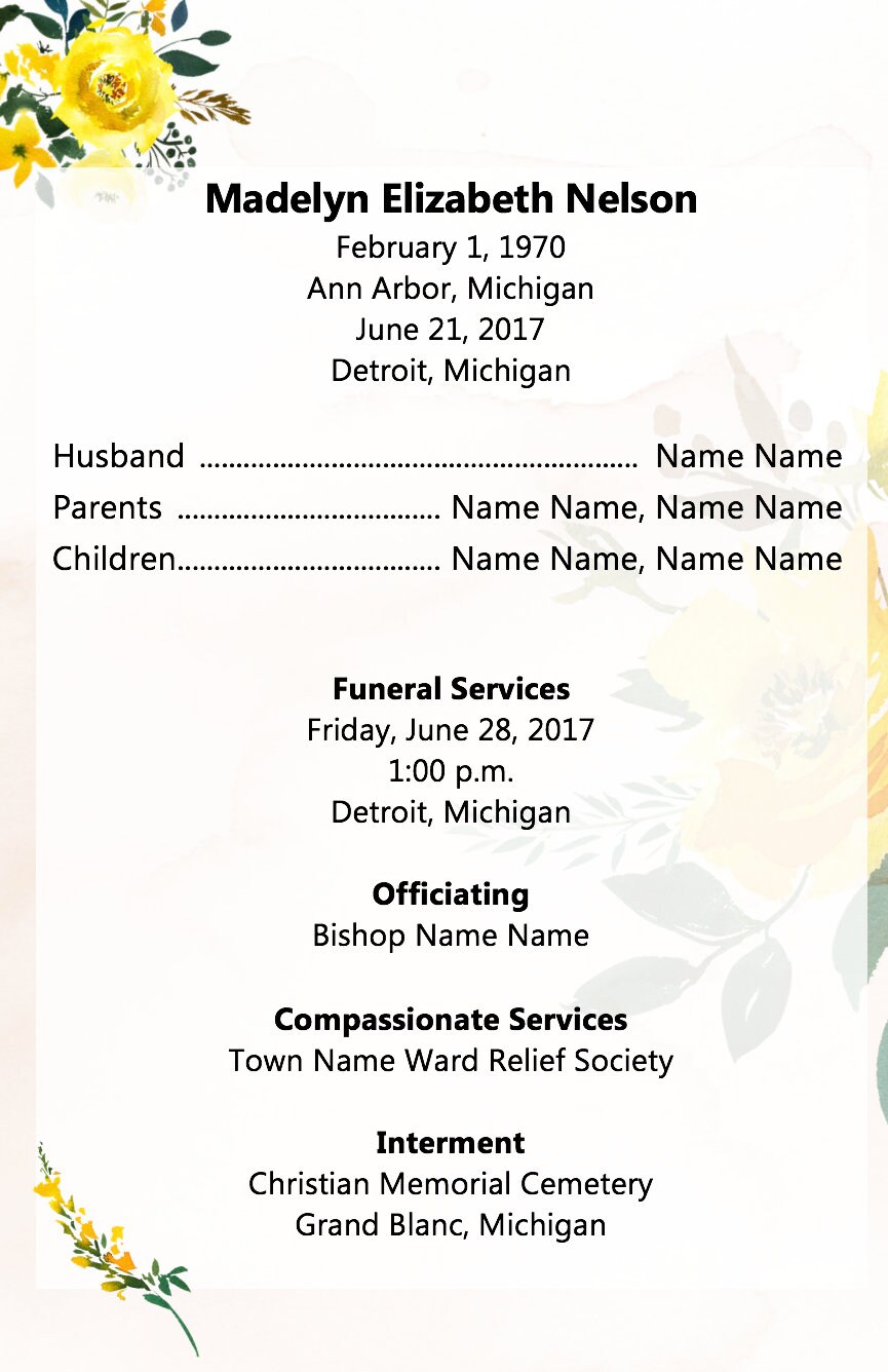 LDS Funeral Program Template Celebration of Life the Church of Jesus ...