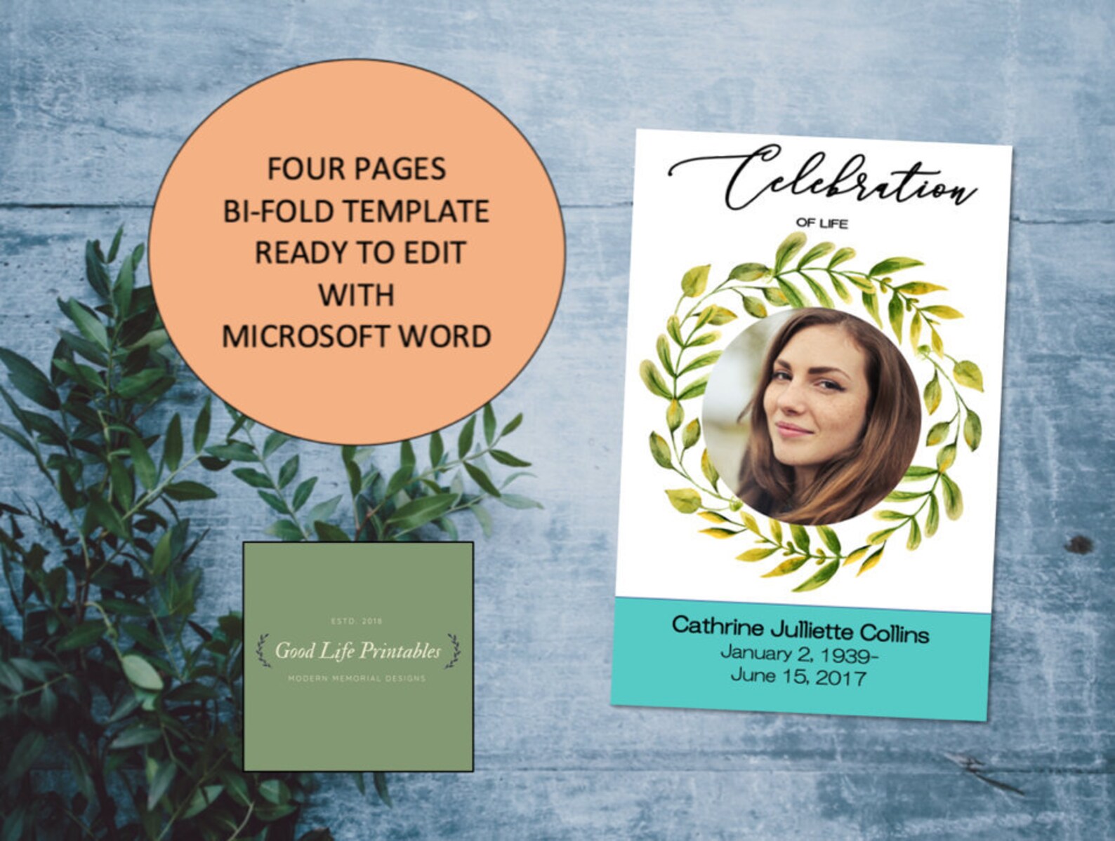 Turquoise Funeral Program Template Microsoft Word Modern Funeral ...