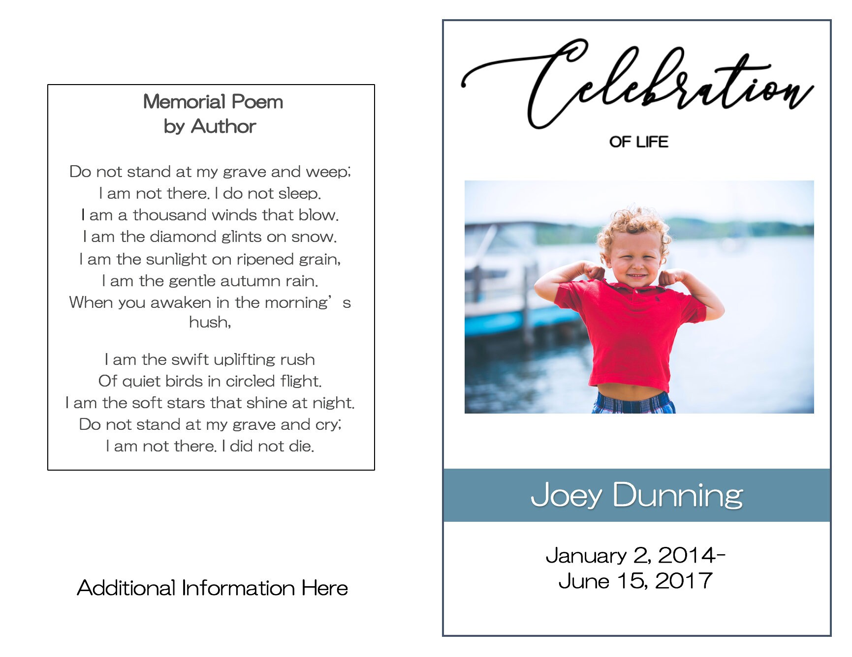 Funeral Program Template Light Blue Memorial Service Simple - Etsy