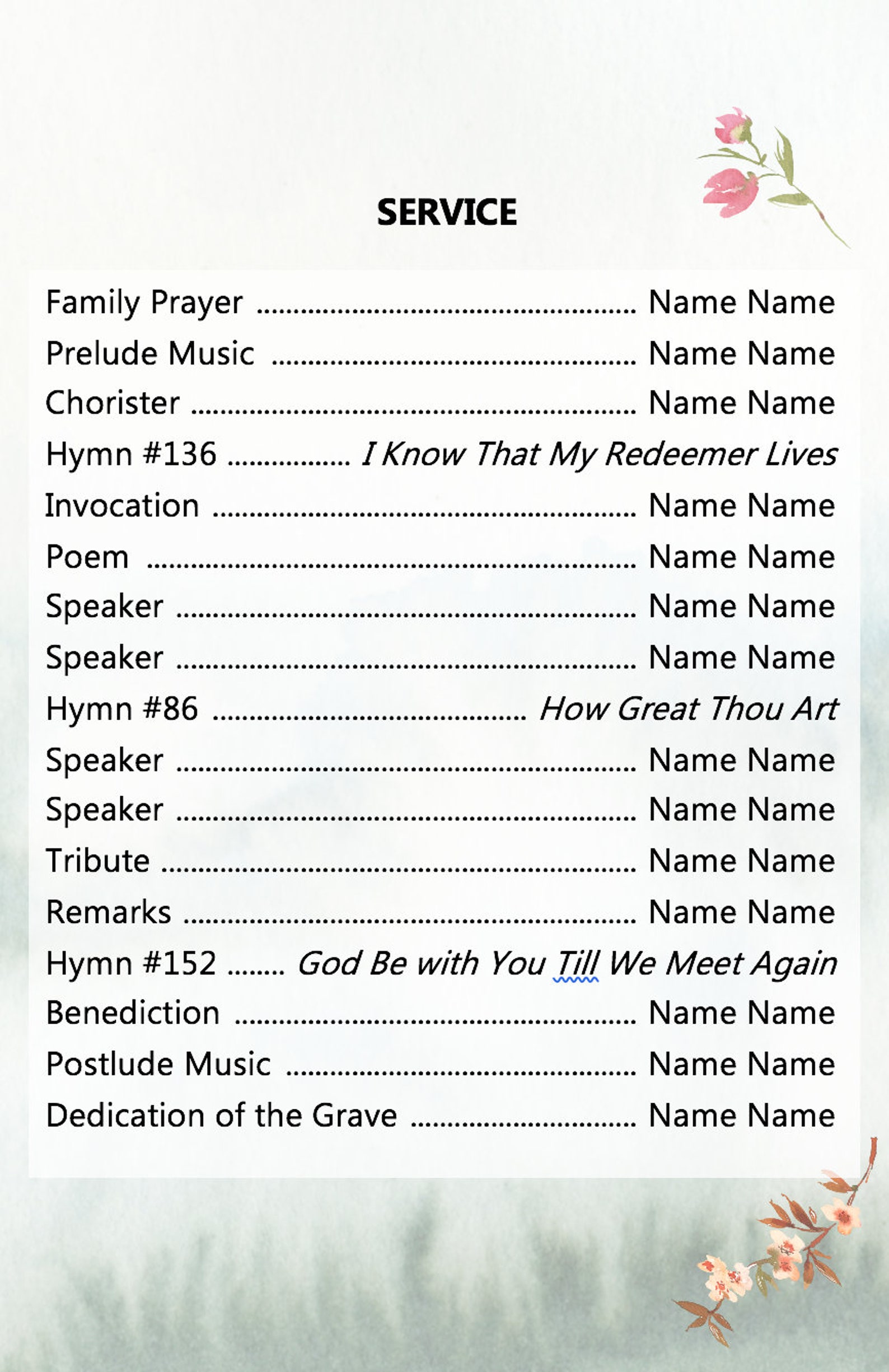 LDS Infant Funeral Program Template Baby Memorial Service Life ...