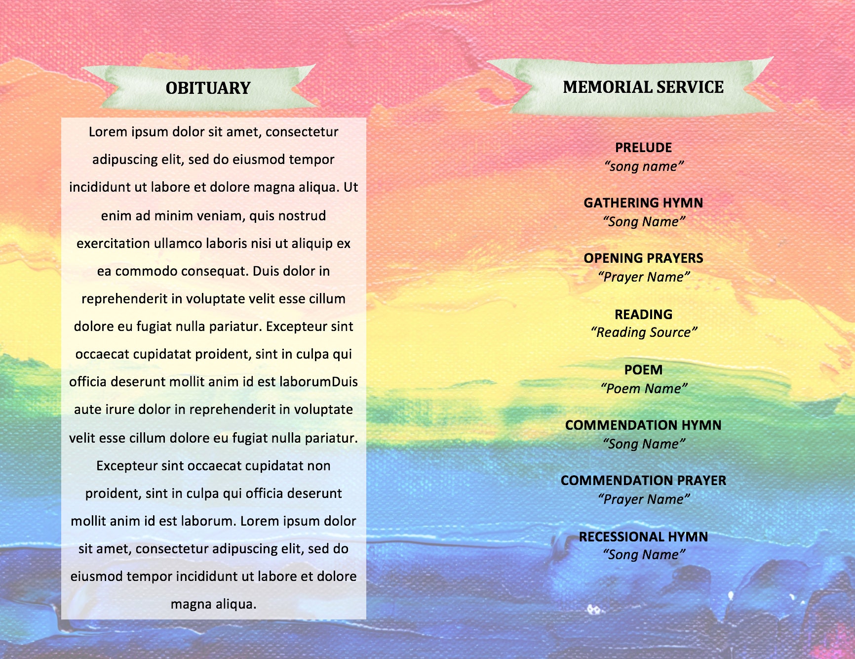 Rainbow Funeral Program Template Microsoft Word Rainbow Baby Colorful ...