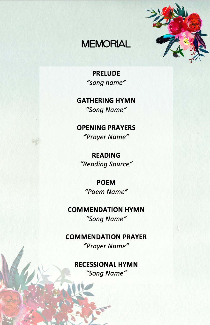 Child Funeral Program Template Floral and Feather Memorial - Etsy
