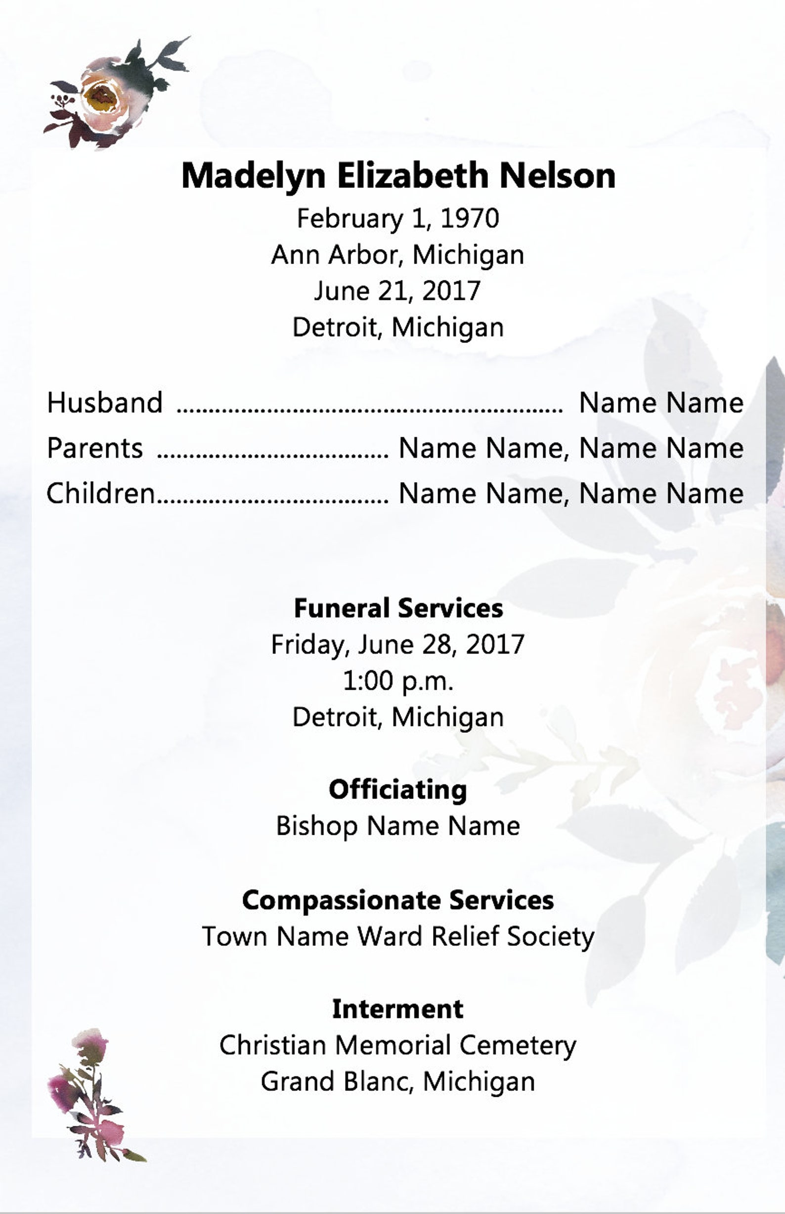 LDS Funeral Program Template Celebration of Life the Church of Jesus ...