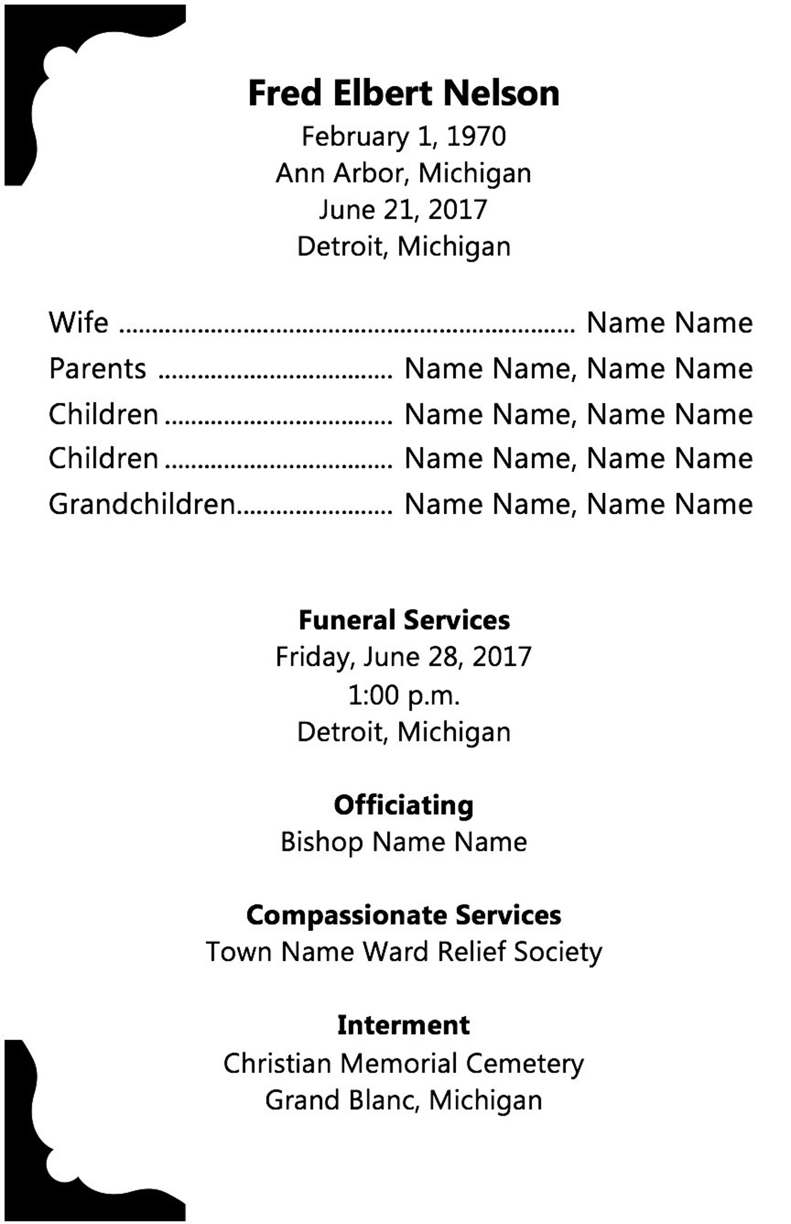 LDS Funeral Program Template for Man the Church of Jesus Christ of ...