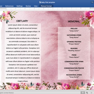 Watercolor Pink Funeral Program Template Baby Memorial Service - Etsy