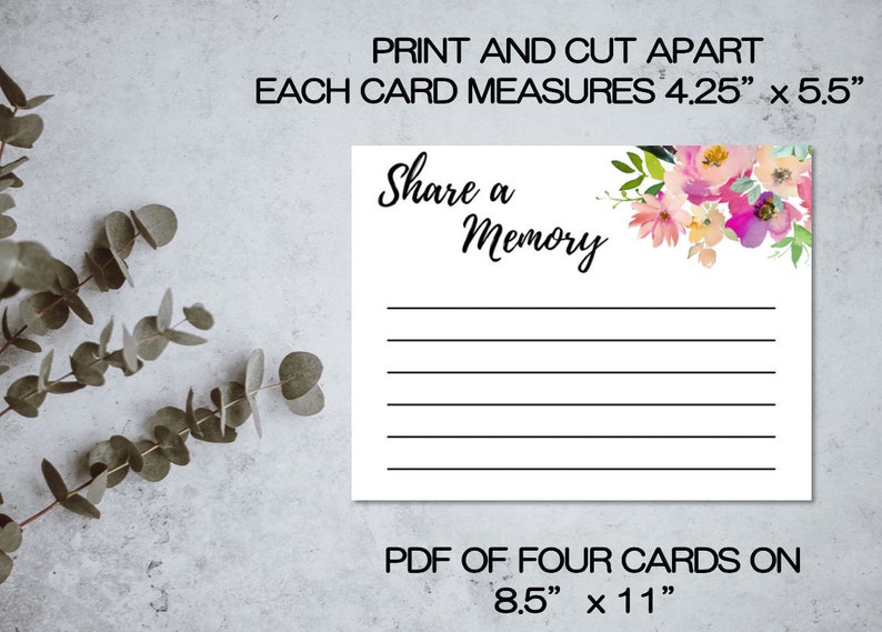 Share a Memory Cards Memorial Service Printable Funeral Boho Floral ...