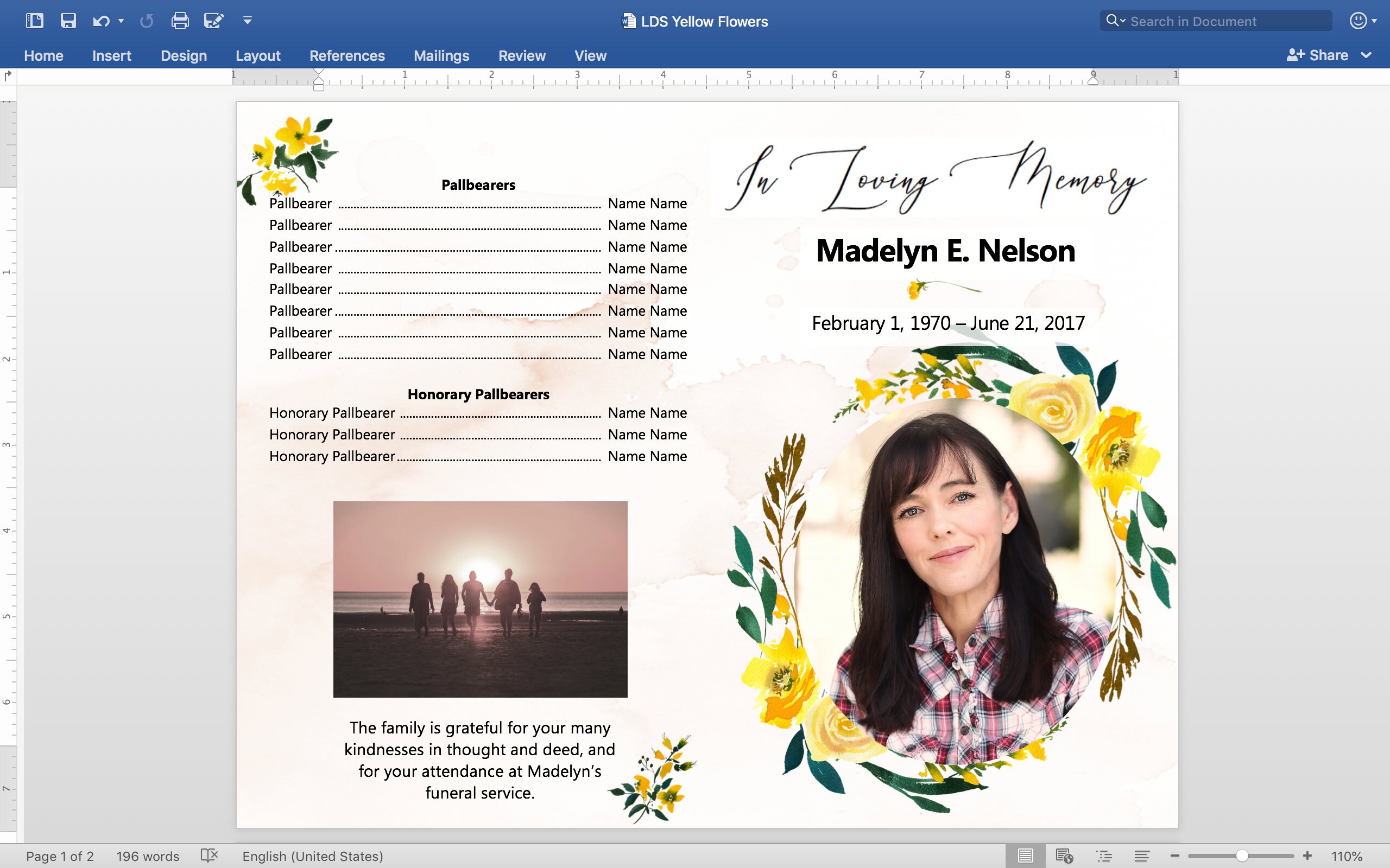 LDS Funeral Program Template Celebration of Life the Church of Jesus ...