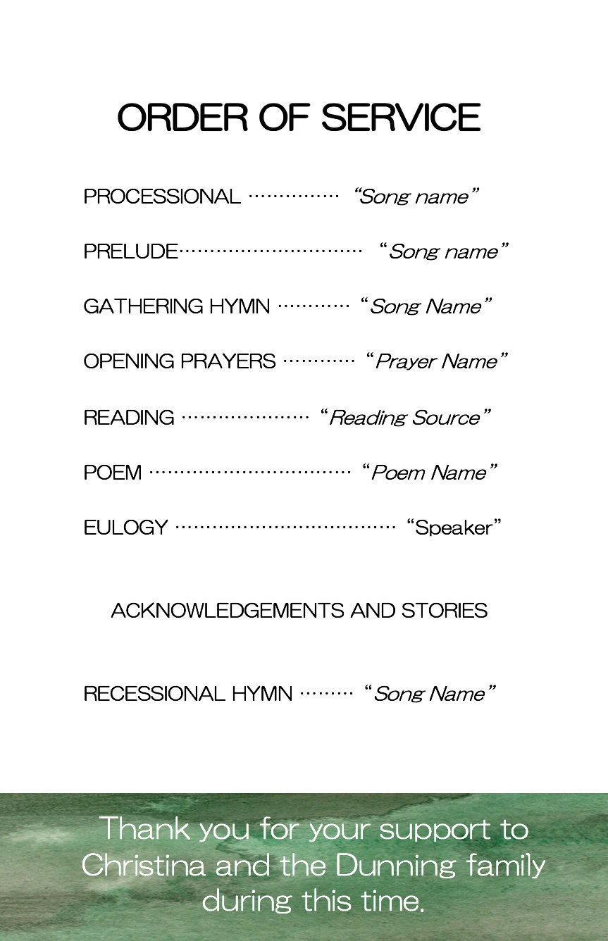 Funeral Program Template for Man Microsoft Word Watercolor Green ...