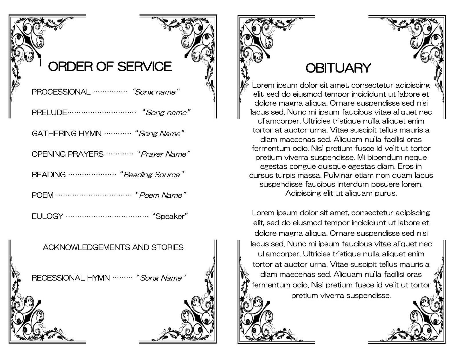 Simple Funeral Program Template Memorial Program Template Life ...