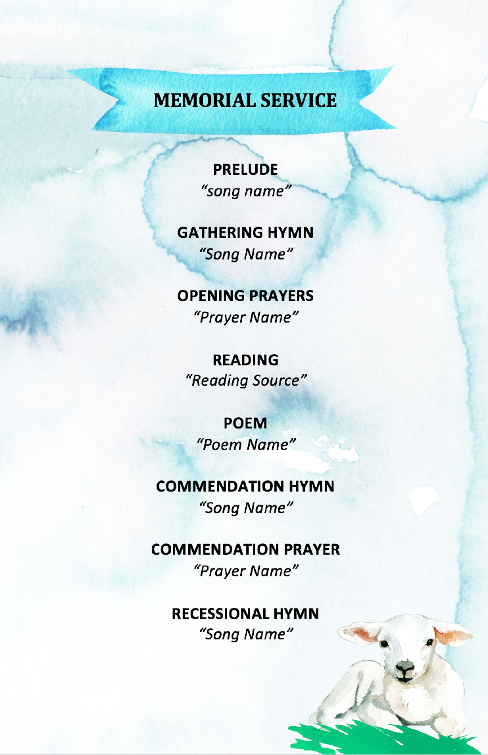Baby Funeral Program Template Word Watercolor Animals Funeral Blue ...