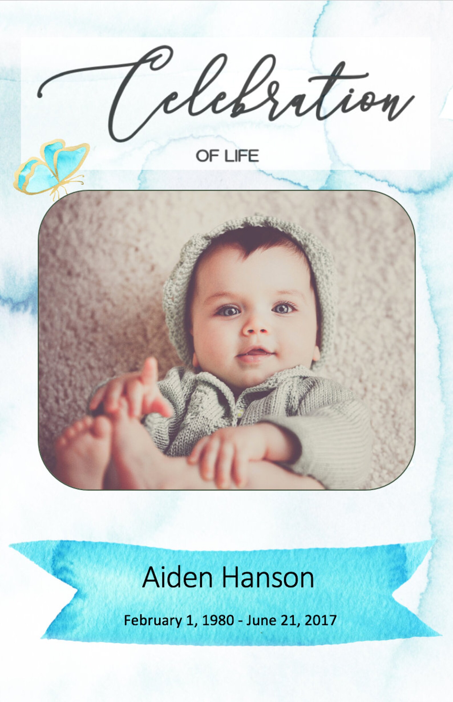 Baby Funeral Program Template Word Watercolor Animals Funeral Blue ...