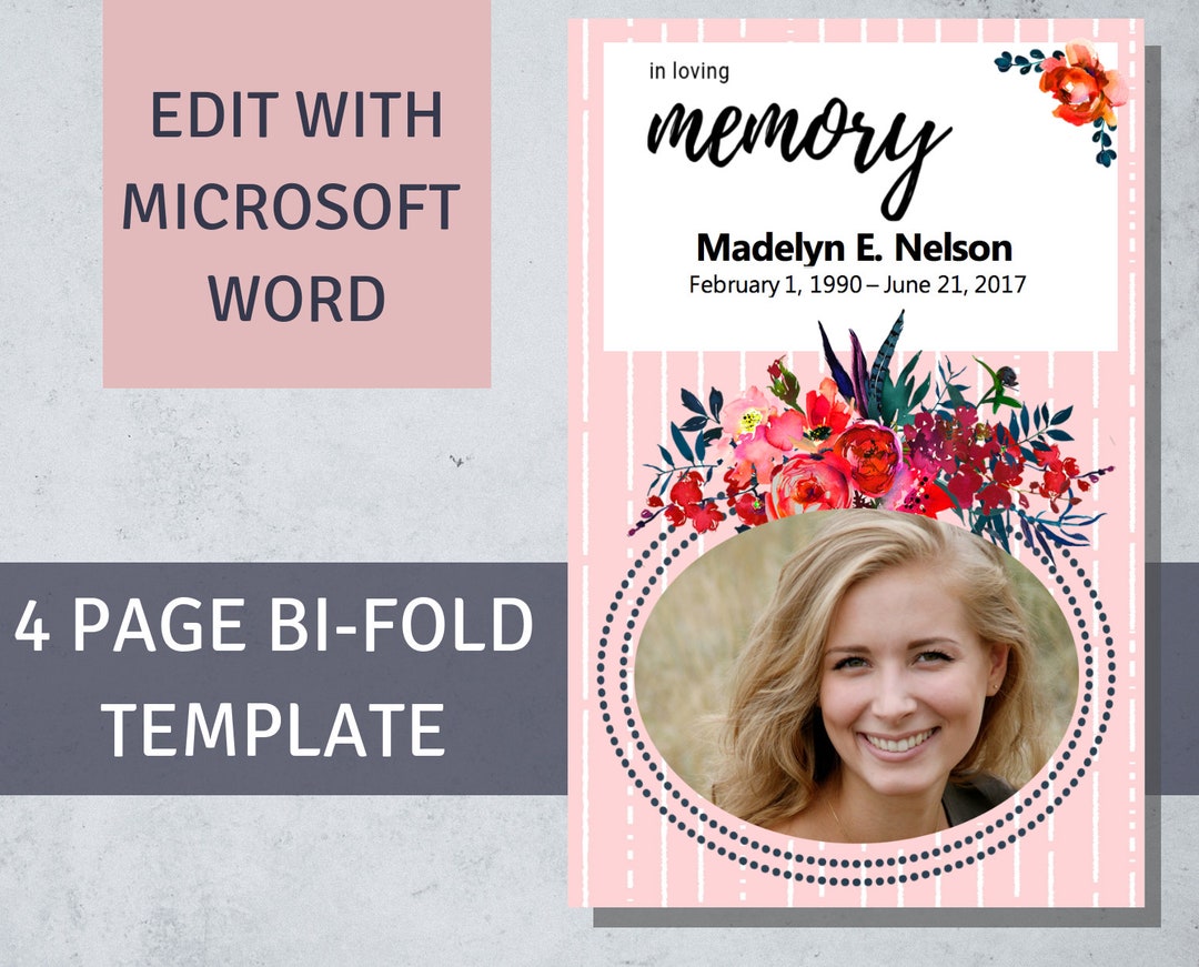 LDS Soft Pink Funeral Program Template Celebration of Life Editable ...